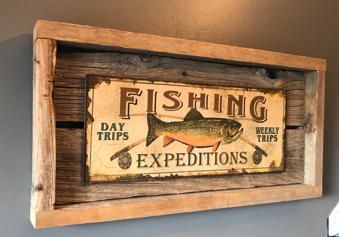 Distressed Fishing Expedition Sign Framed Rustic Fishing Sign | Etsy