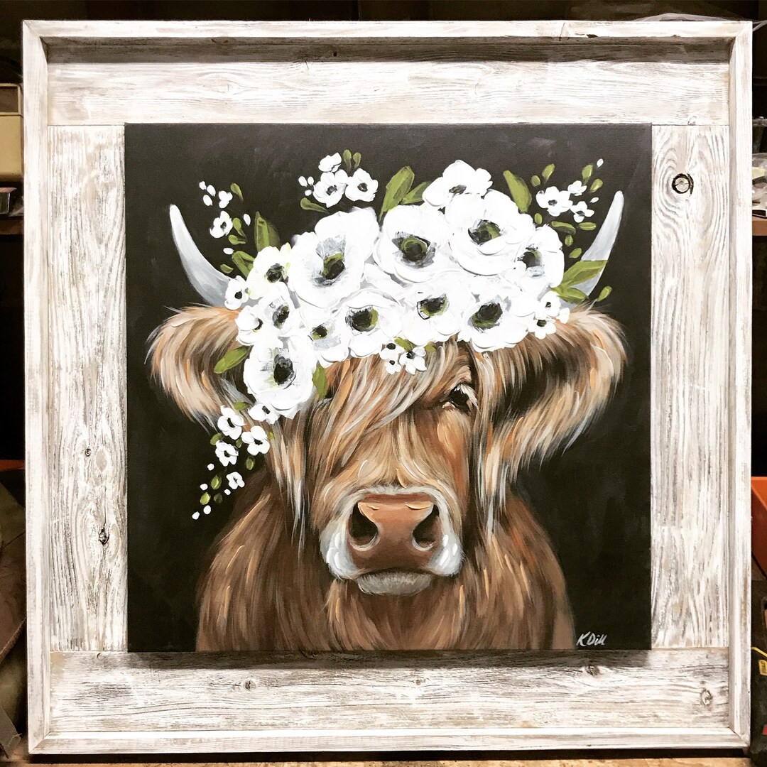 Reclaimed Rustic Whitewashed Wood Frame, Highland Cow Frame, Farmhouse ...