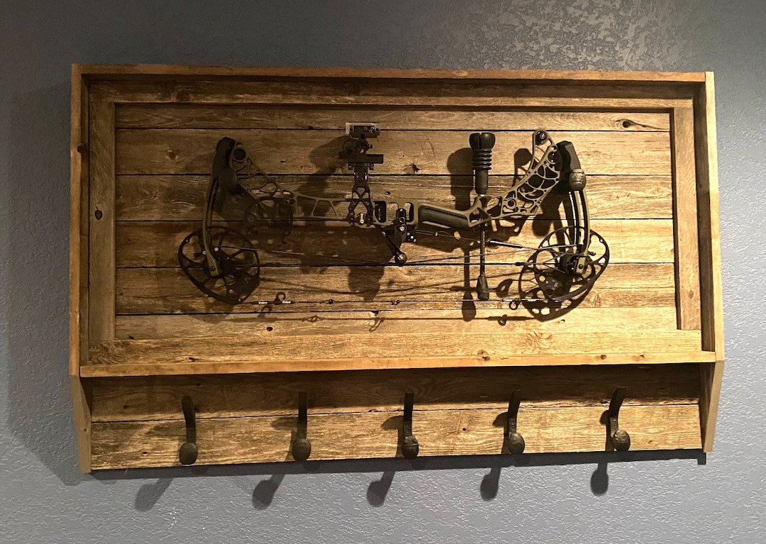 Rustic Reclaimed Weathered Wood Bow Rack and Coat Rack, Compound Bow ...