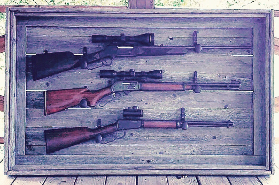 Rustic Triple Gun Rack, Reclaimed Wood Gun Rack, Railroad Spikes Gun ...