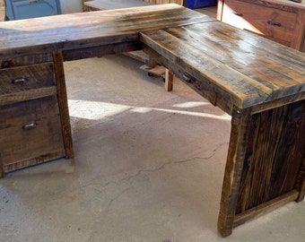 Reclaimed Rustic Barnwood Desk, Reclaimed Barnwood Office Desk ...