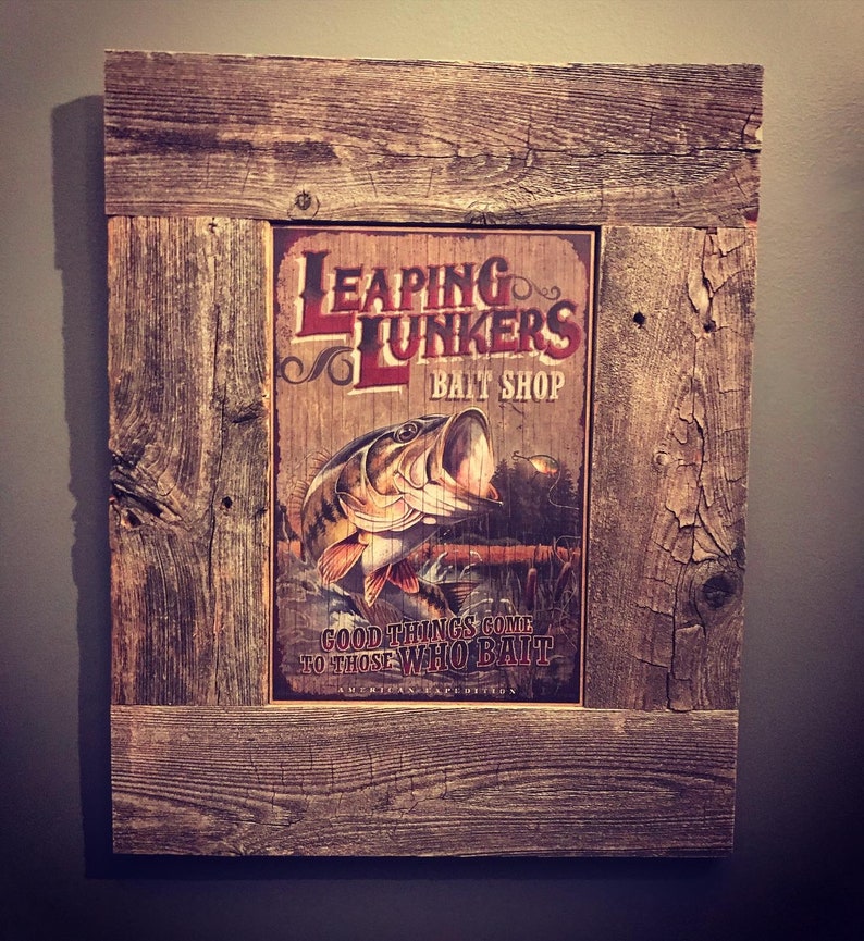 Leaping Lunkers Bait Shop Print, Rustic Reclaimed Wood Frame - Etsy