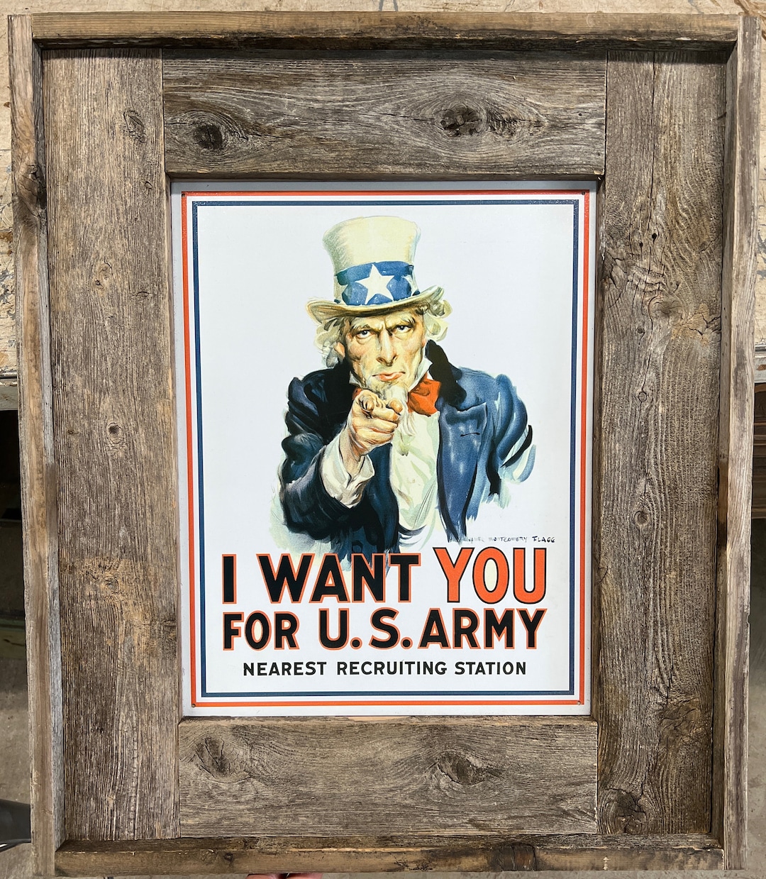 Uncle Sam “I Want You” for US Army Tin Sign W/ Rustic Reclaimed Wood ...