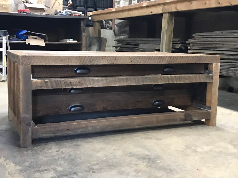 Reclaimed Rustic Barnwood Coffee Table Faux Map Drawer Chest - Etsy