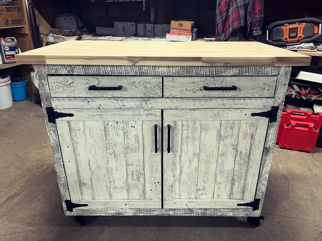 Reclaimed Rustic Whitewashed Weathered Cedar Wood Island Cabinet ...