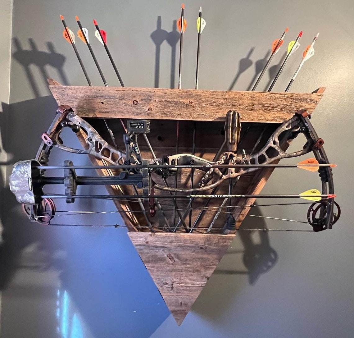 Rustic Reclaimed Weathered Wood Bow & Arrow Display Rack - Etsy