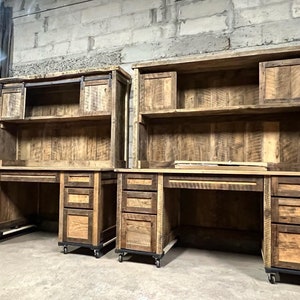 Rustic Barnwood Desk Hutch Top Combo, Reclaimed Barnwood Office ...