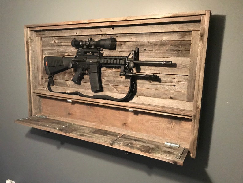 Rustic Gun Rack W/ Ammo Storage, Reclaimed Wood Gun Rack, Railroad ...