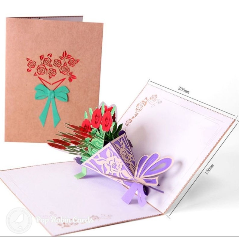 Beautiful Red Rose Bouquet Handmade 3D Pop up Card | Etsy