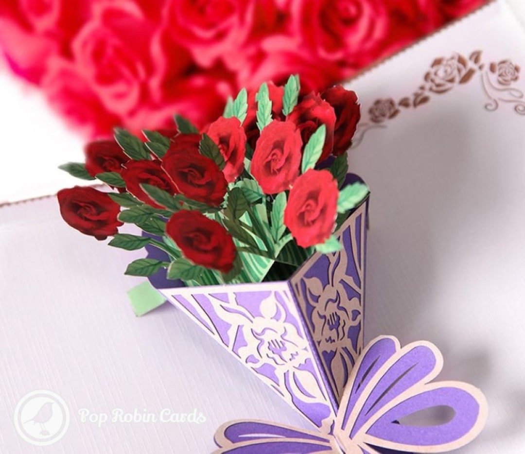 Beautiful Red Rose Bouquet Handmade 3D Pop up Card - Etsy