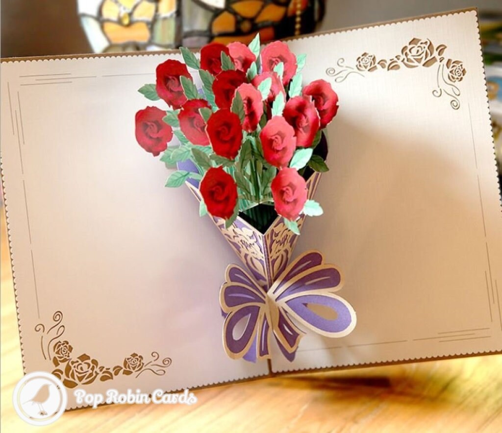 Beautiful Red Rose Bouquet Handmade 3D Pop up Card | Etsy