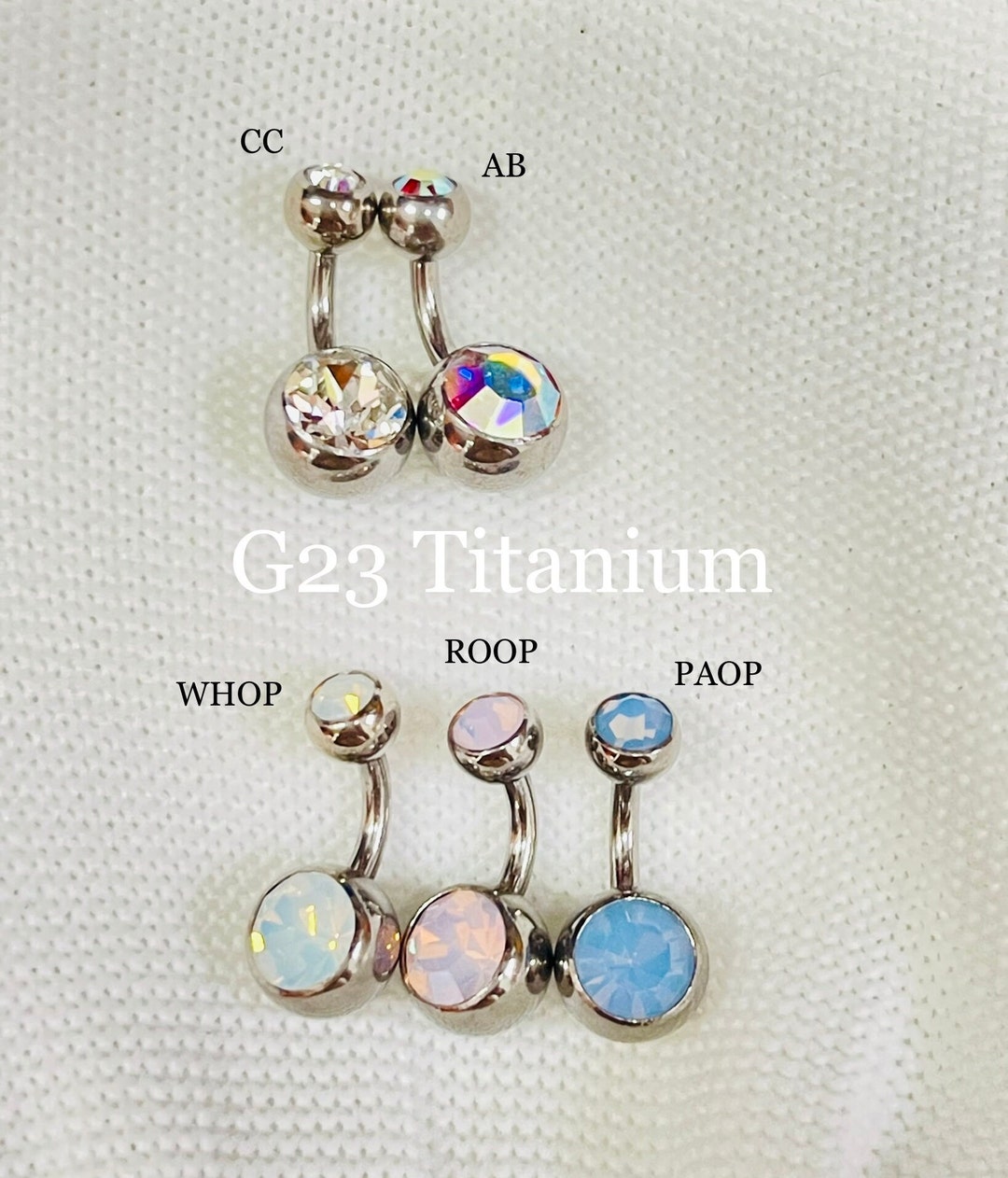 G23 Implant Grade Titanium Belly Button Ring Double Jeweled Bezel Set ...