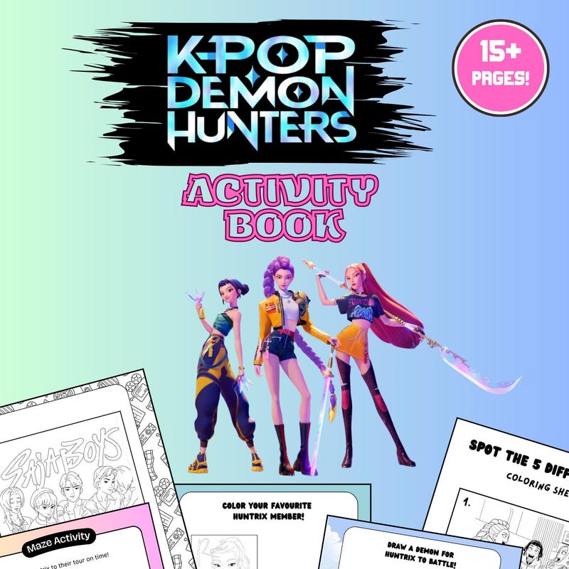 Huntrix kpop demon hunters characters colouring pages - Etsy Nederland