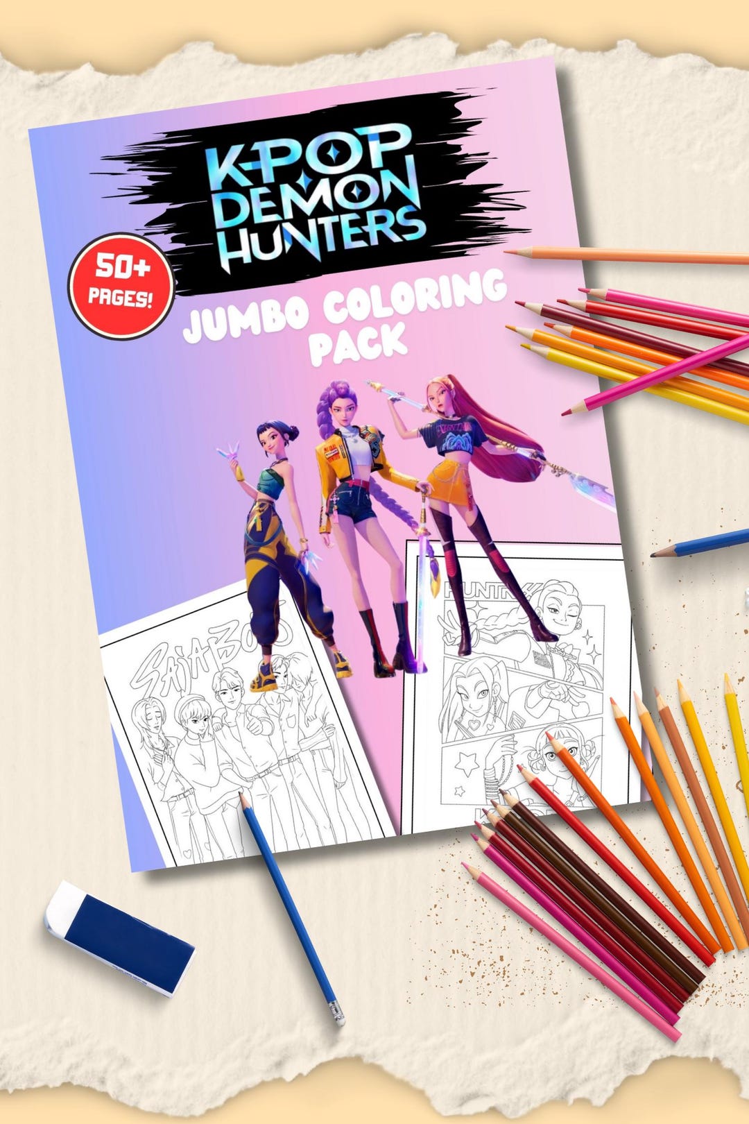 Kpop demon hunters coloring pages, JUMBO 50+ Printable Pages, K Pop ...