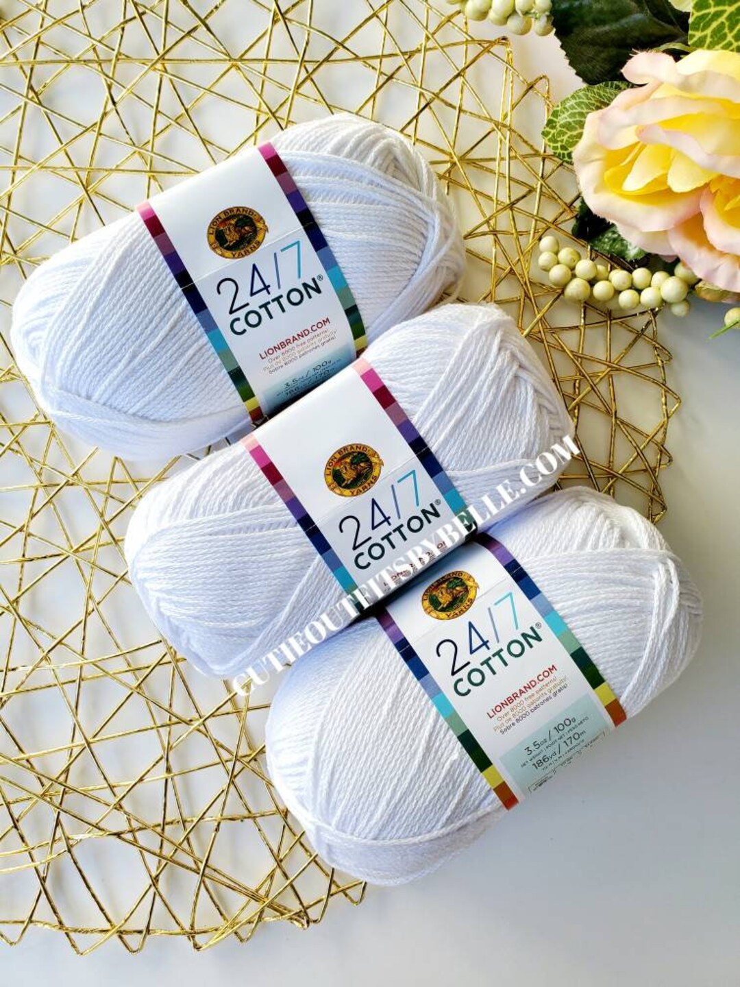 White Mercerized Cotton Yarn: Lion Brand 24/7 Yarn - Etsy