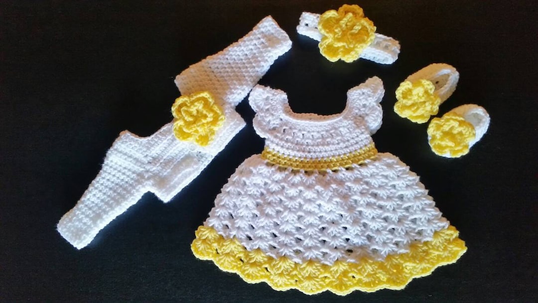 Yellow Baby Dress, Newborn Baby Outfit, Yellow Baby Girl Set, Crocheted ...