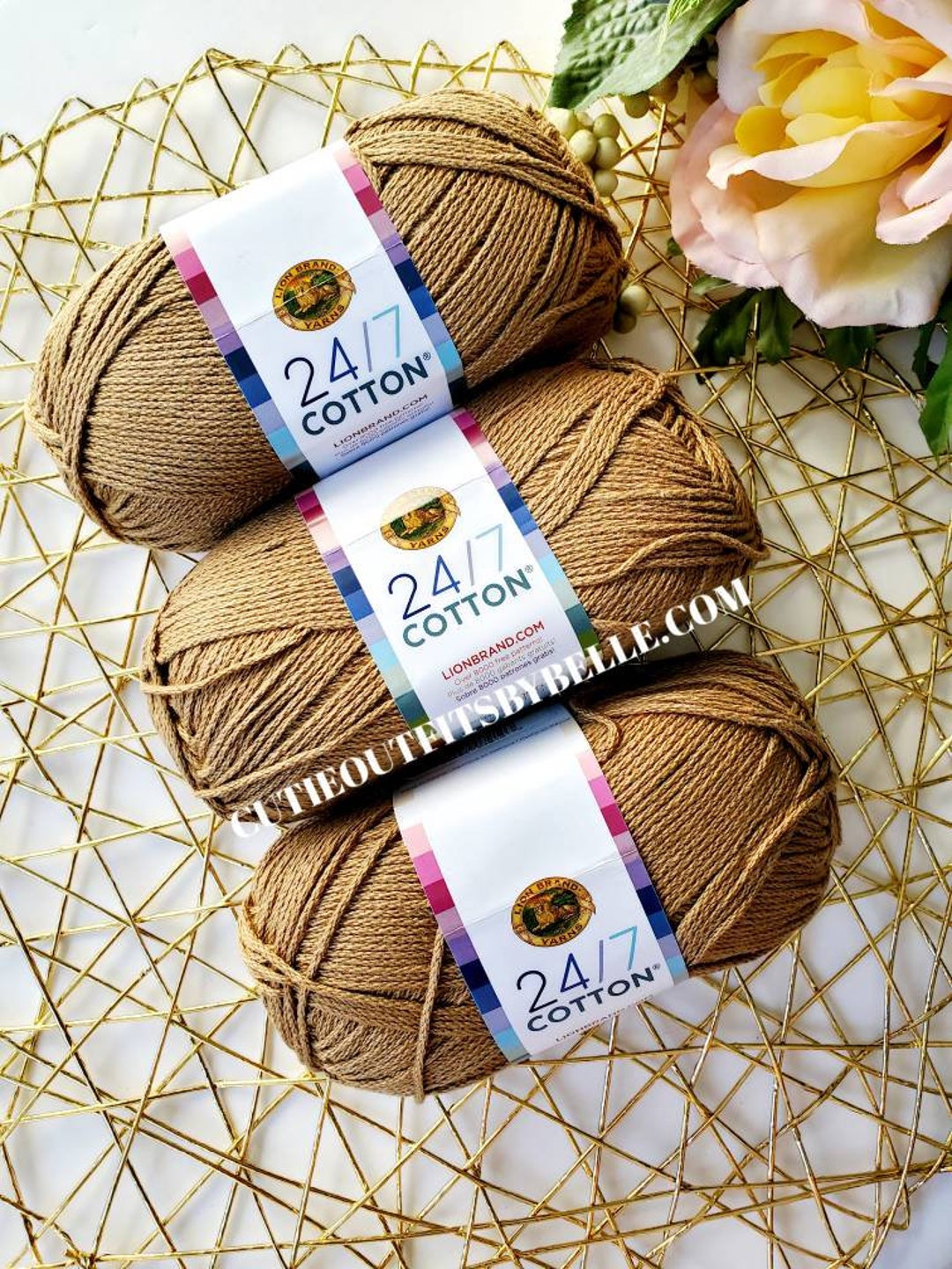 Lion Brand 24/7 Cotton Yarn: Mercerized Hay Bale Color - Etsy