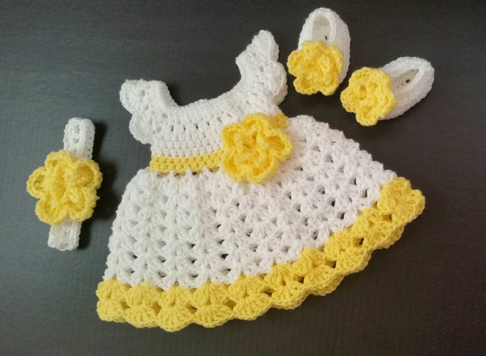 Yellow Baby Dress, Newborn Baby Outfit, Yellow Baby Girl Set, Crocheted ...