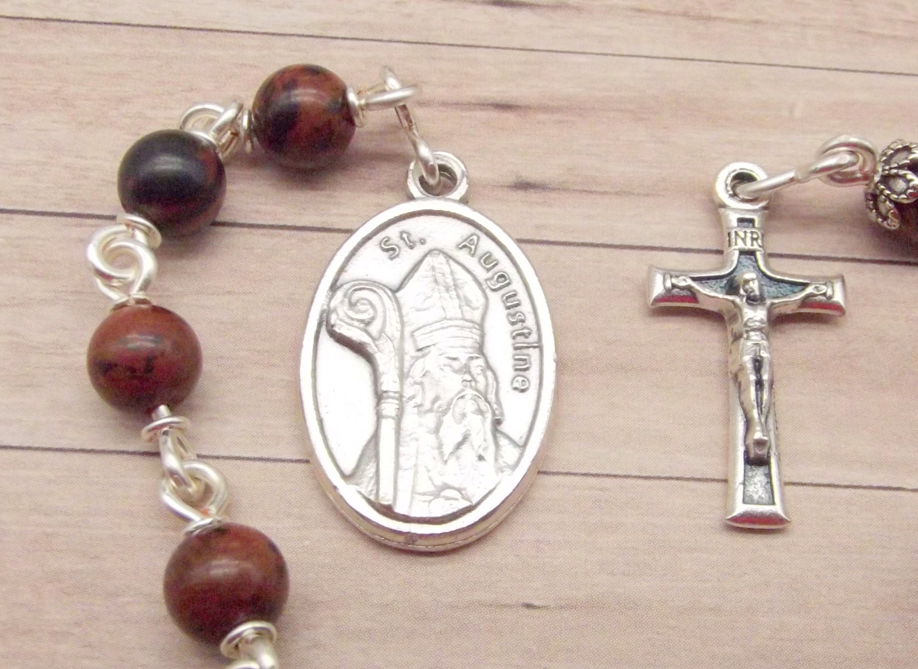 St Augustine, Mahogany Obsidian, Catholic Single Decade Rosary Beads ...