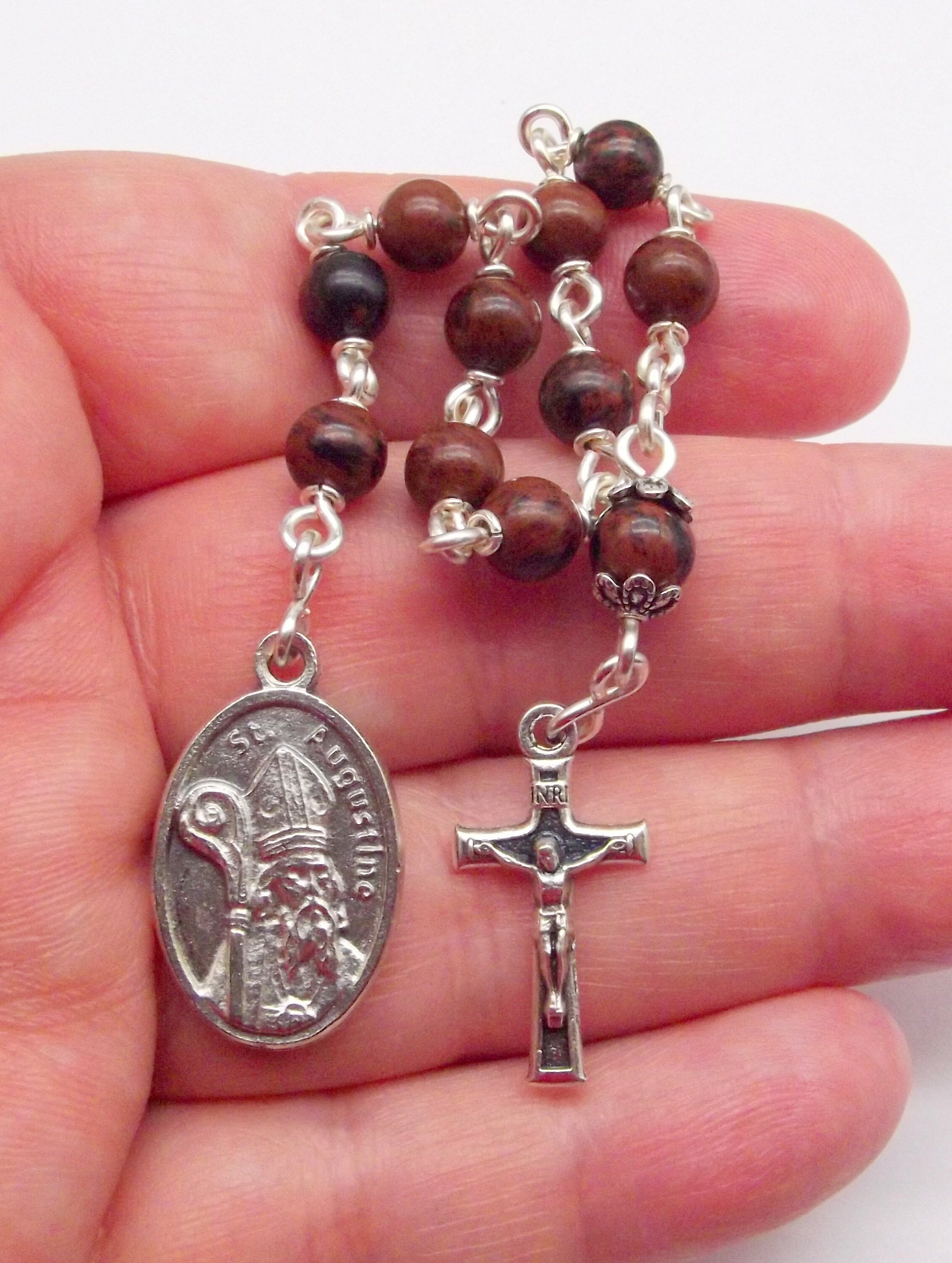 St Augustine, Mahogany Obsidian, Catholic Single Decade Rosary Beads ...
