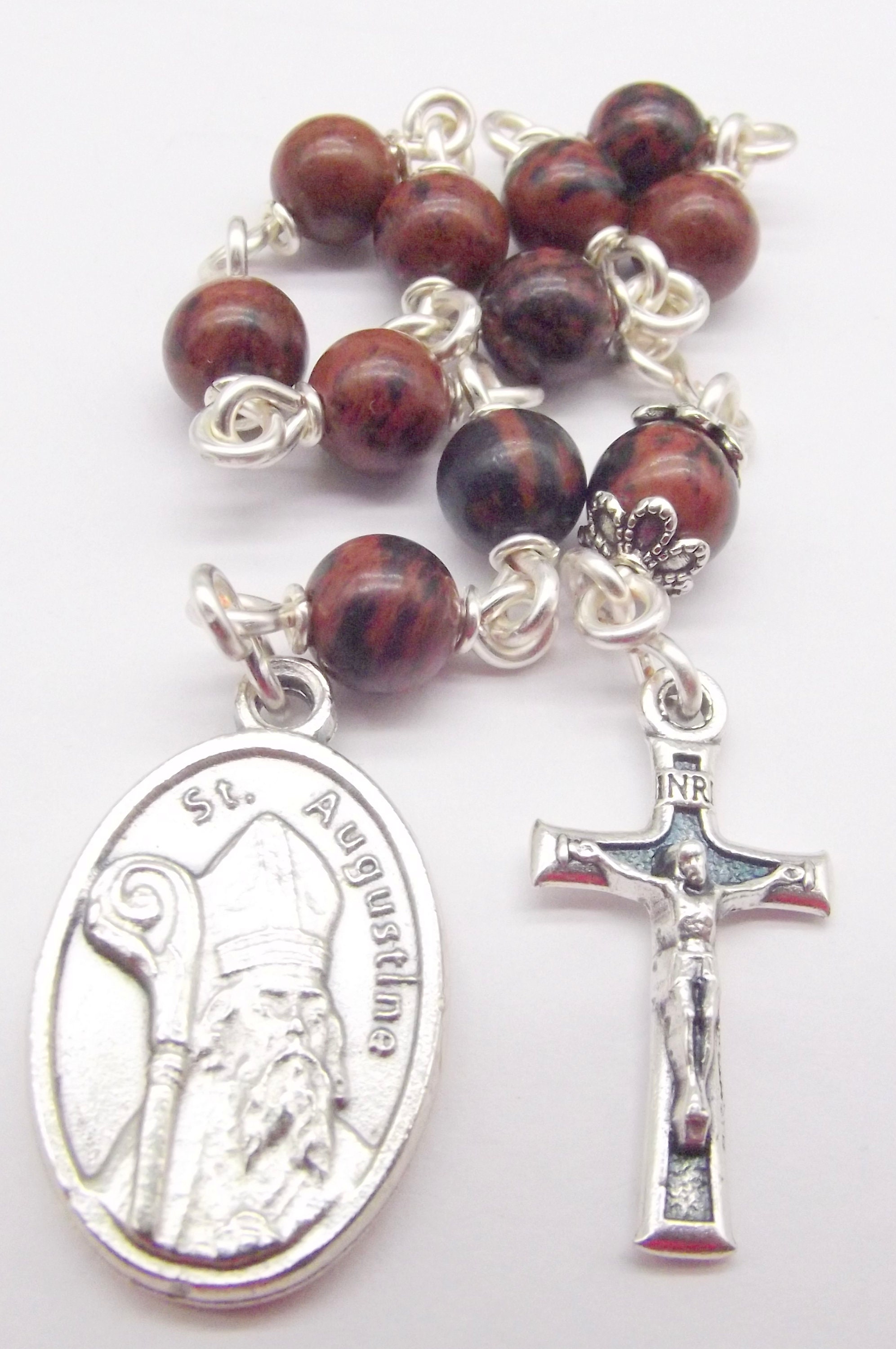 St Augustine, Mahogany Obsidian, Catholic Single Decade Rosary Beads ...