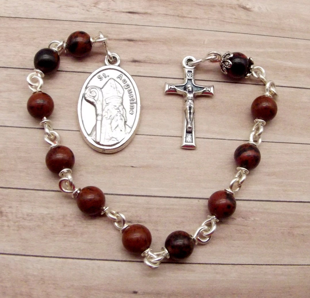 St Augustine, Mahogany Obsidian, Catholic Single Decade Rosary Beads ...