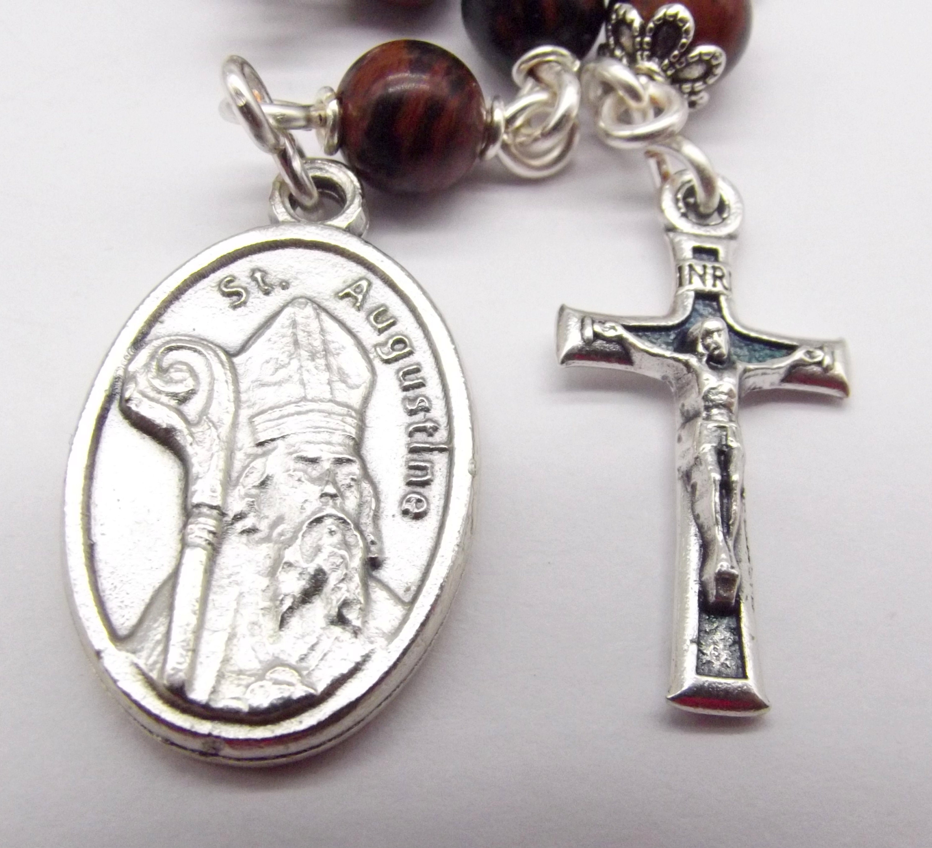 St Augustine, Mahogany Obsidian, Catholic Single Decade Rosary Beads ...