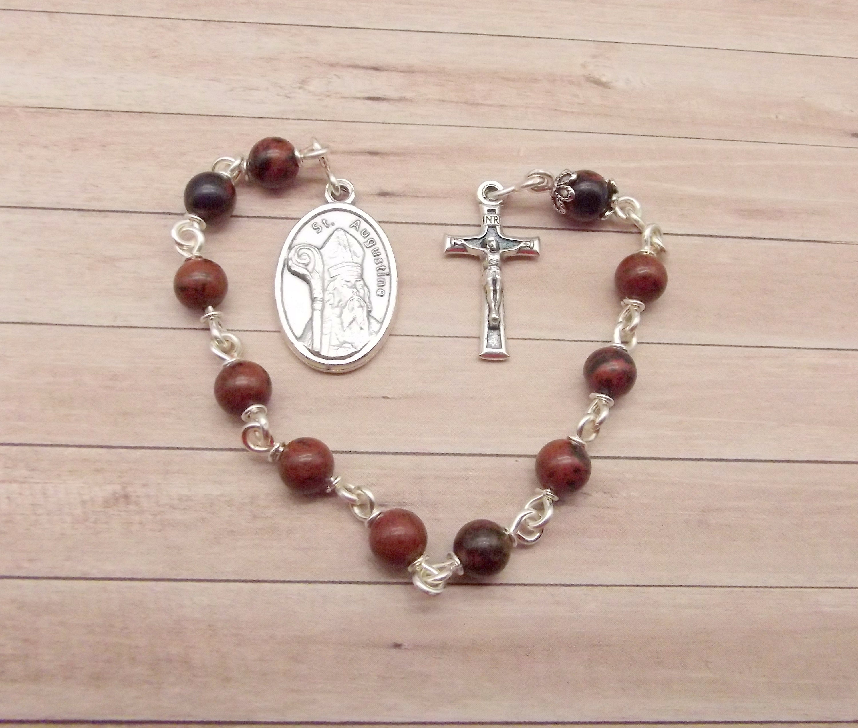 St Augustine, Mahogany Obsidian, Catholic Single Decade Rosary Beads ...