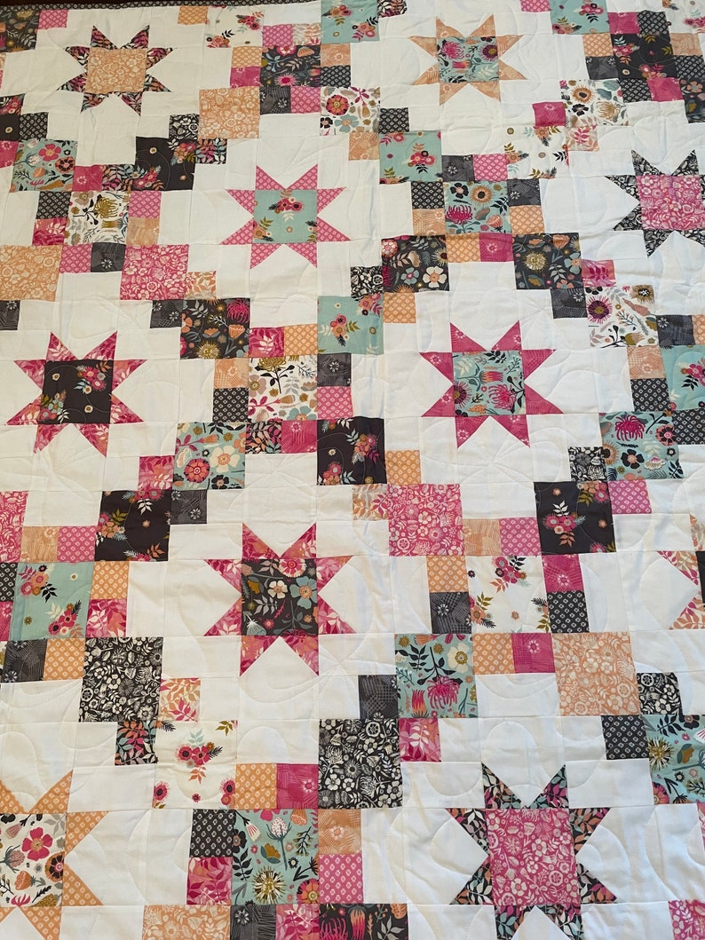 Handmade Star Quilt: Floral Patchwork Throw (72x60) - Etsy