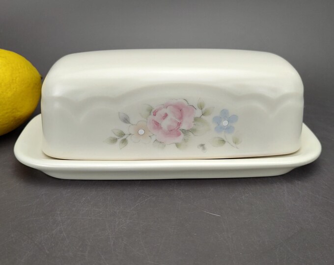 Pfaltzgraff Tea Rose Butter Dish Light Pink Roses on Cream Beige ...