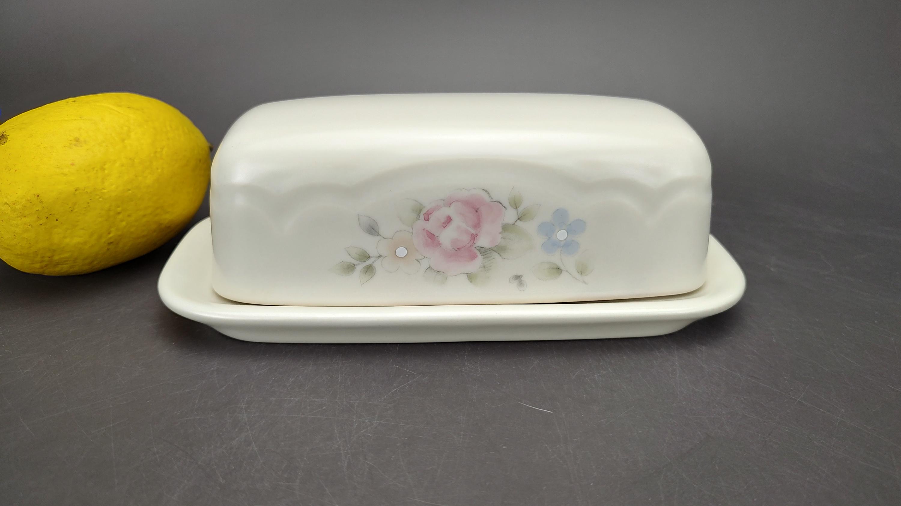 Pfaltzgraff Tea Rose Butter Dish Light Pink Roses on Cream Beige ...