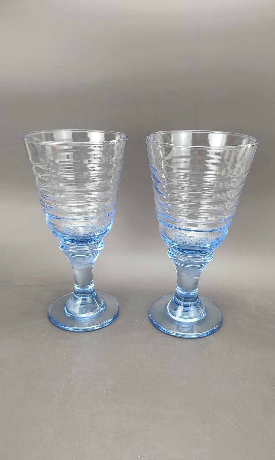 Vintage Libbey Sirrus Pale Blue Horizontal Ribbed Goblets ~ Set of 2 ...