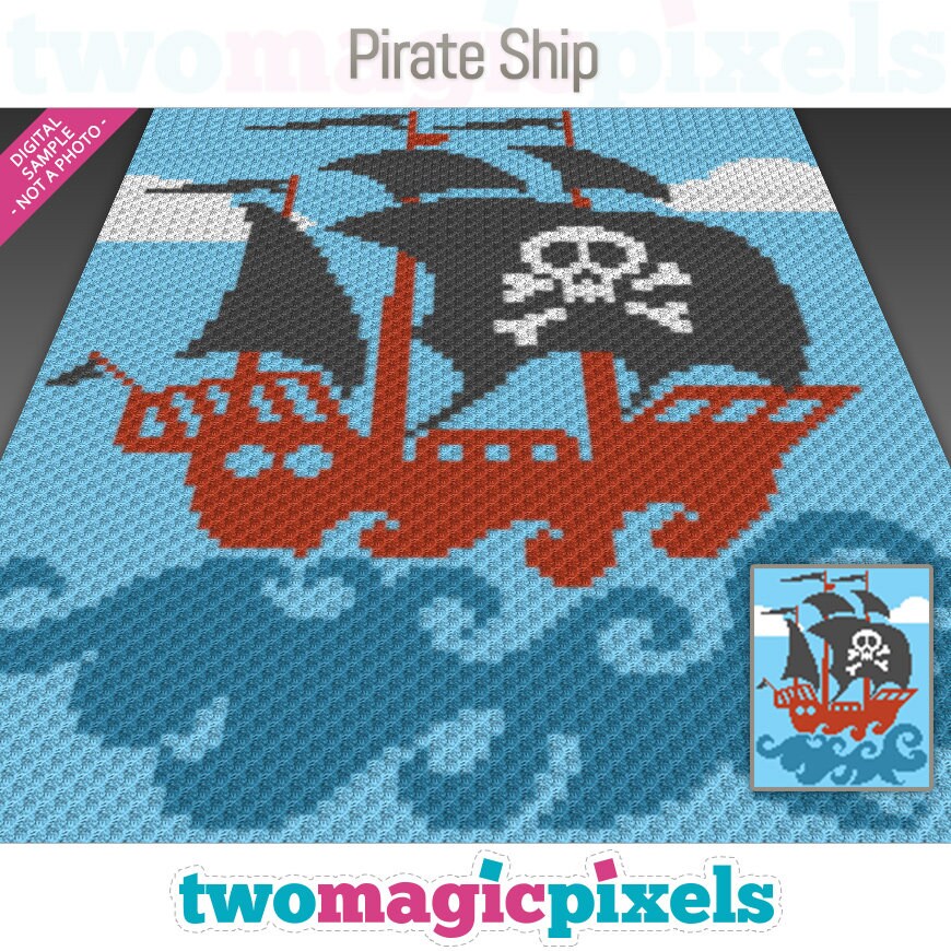 Pirate Ship Crochet Pattern, C2C Graphgan PDF, Ship Blanket Chart (no ...