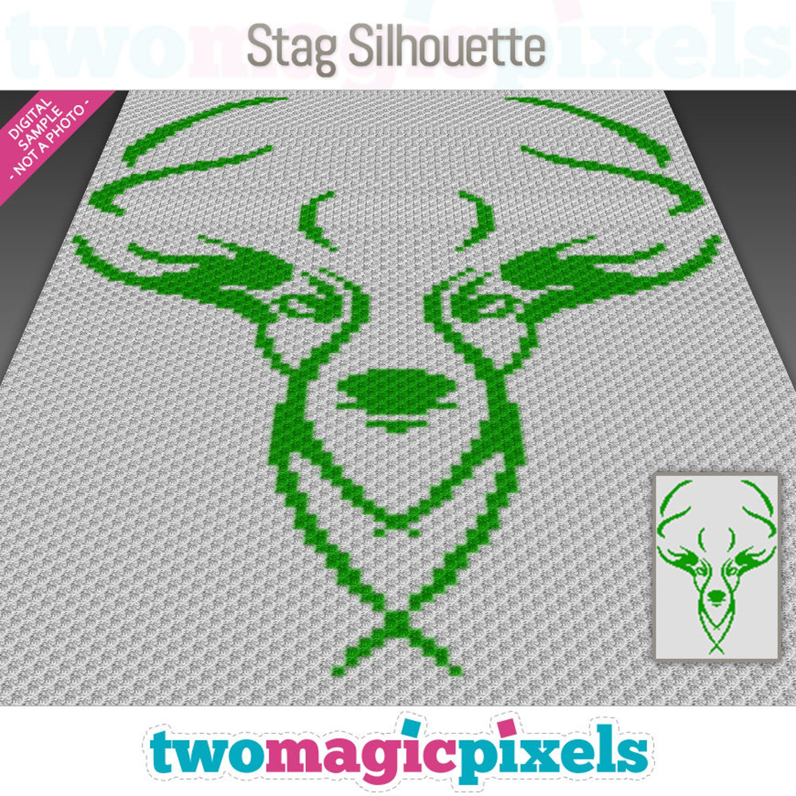 Stag Silhouette Crochet Graph Cross Stitch; (c2c, Mini C2c, Sc, Hdc, Dc ...