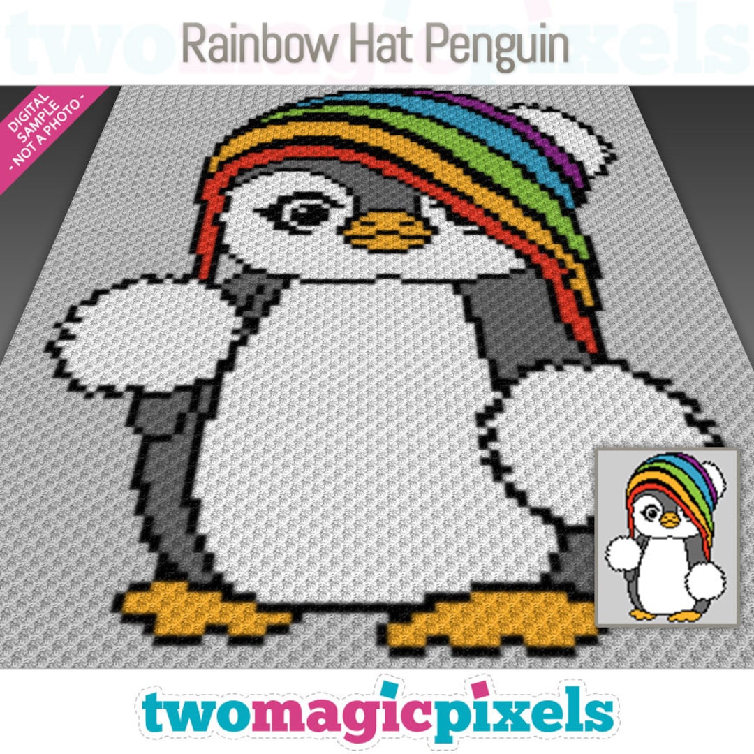 Rainbow Hat Penguin Graph for Crochet (c2c/mini C2c, Sc/hdc/dc/tss ...