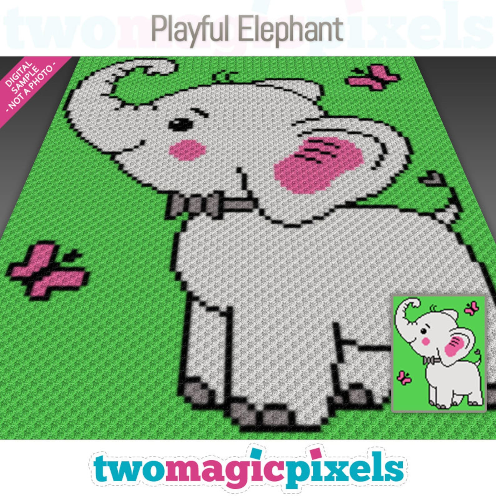 Playful Elephant Crochet Graph (c2c, Mini C2c, Sc, Hdc, Dc, Tss), Cross ...