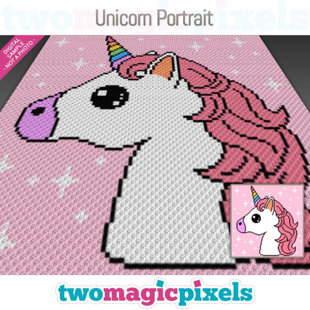Unicorn Portrait Graph for Crochet (c2c, Mini C2c, Sc, Hdc, Dc, Tss ...