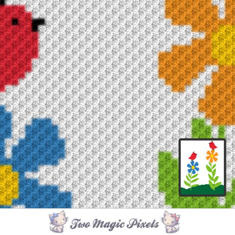 Birds and Flowers Crochet Blanket Pattern C2c Cross Stitch - Etsy