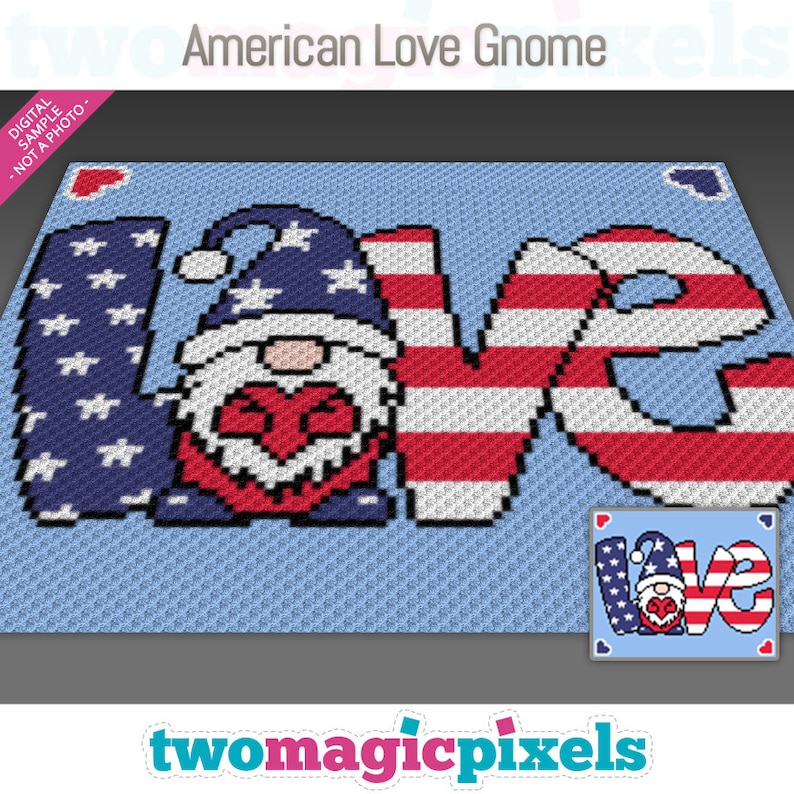 American Love Gnome Graph for Crochet c2c Mini Sc Hdc Dc - Etsy