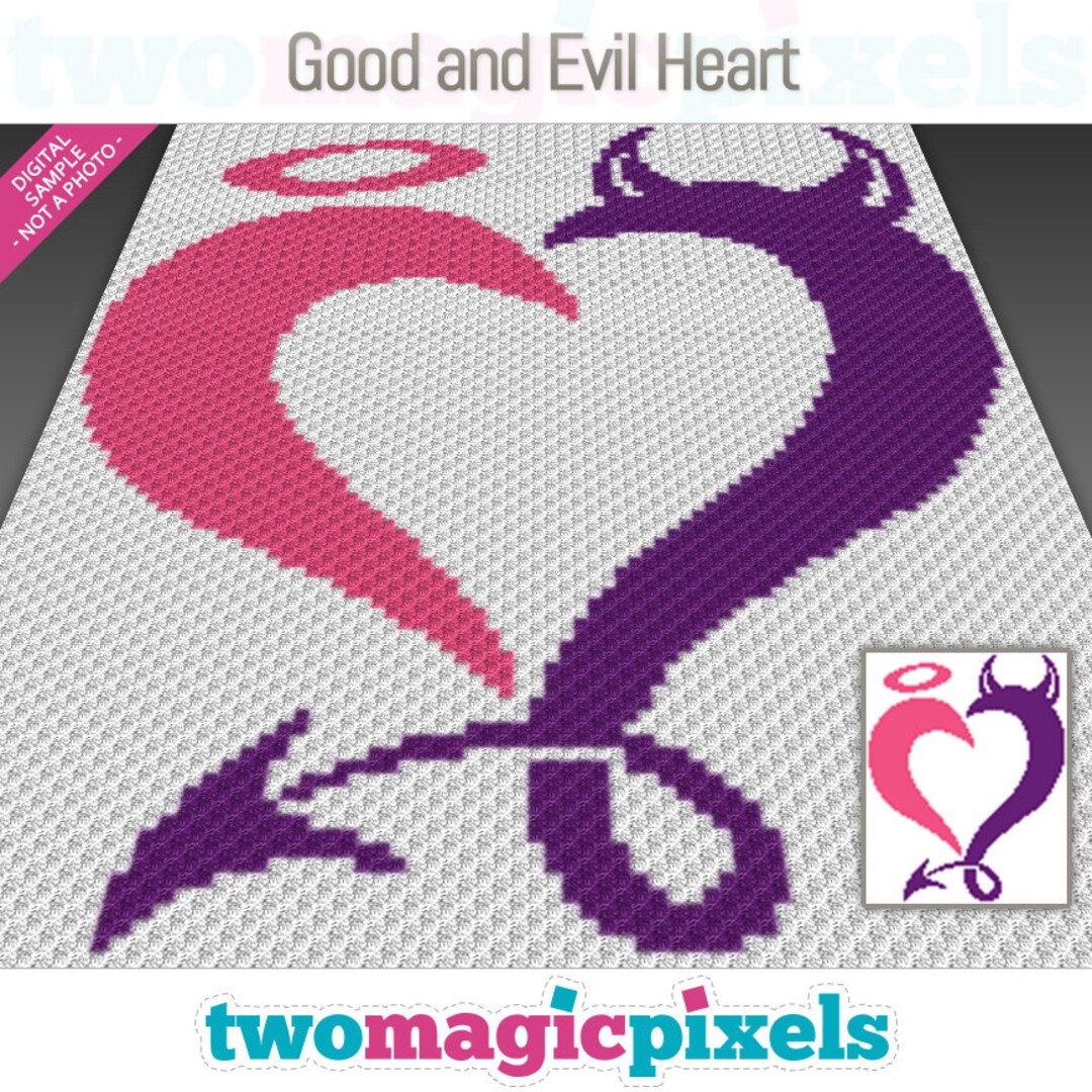 Good and Evil Heart Crochet Graph Pattern, C2C Graphgan PDF, Yin Yang ...