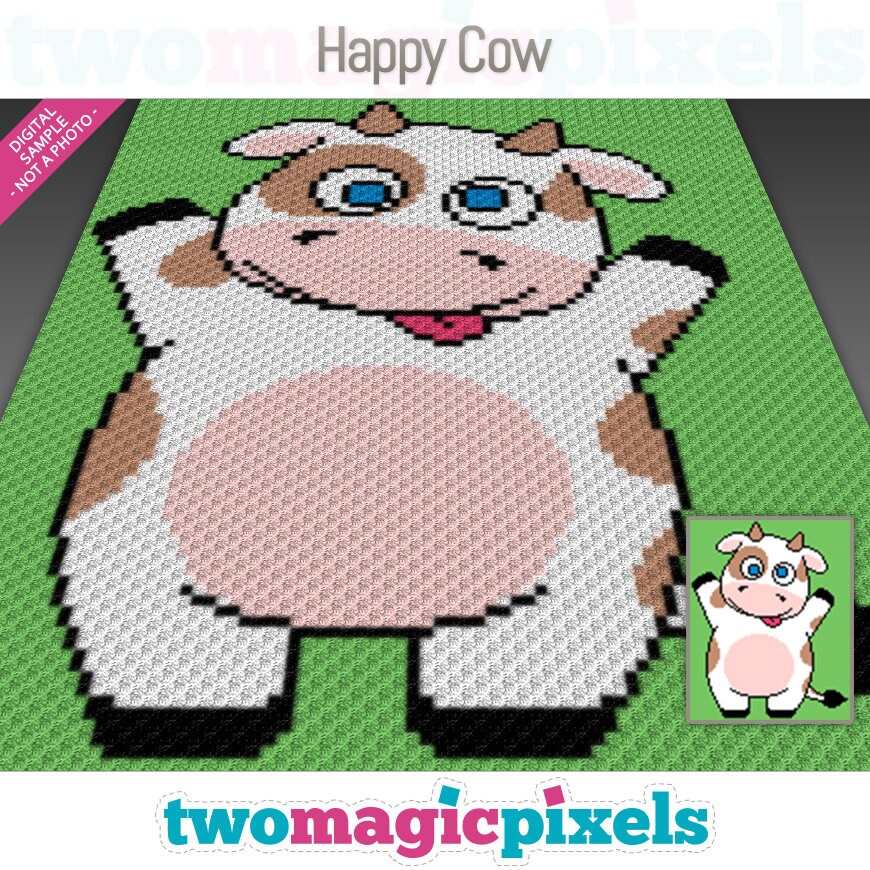 Happy Cow Crochet Graph c2c, Mini C2c, Sc, Hdc, Dc, Tss, Cross Stitch ...