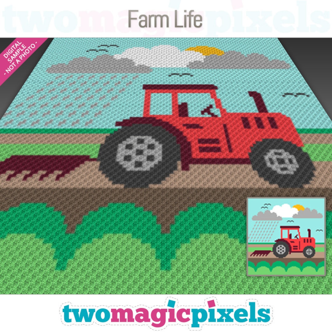 Farm Life Crochet Pattern, C2C Graphgan PDF, Tractor Blanket Chart (no ...