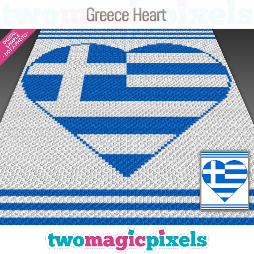 Greece Heart Pattern, Corner to Corner Blanket, Greek Flag Crochet ...
