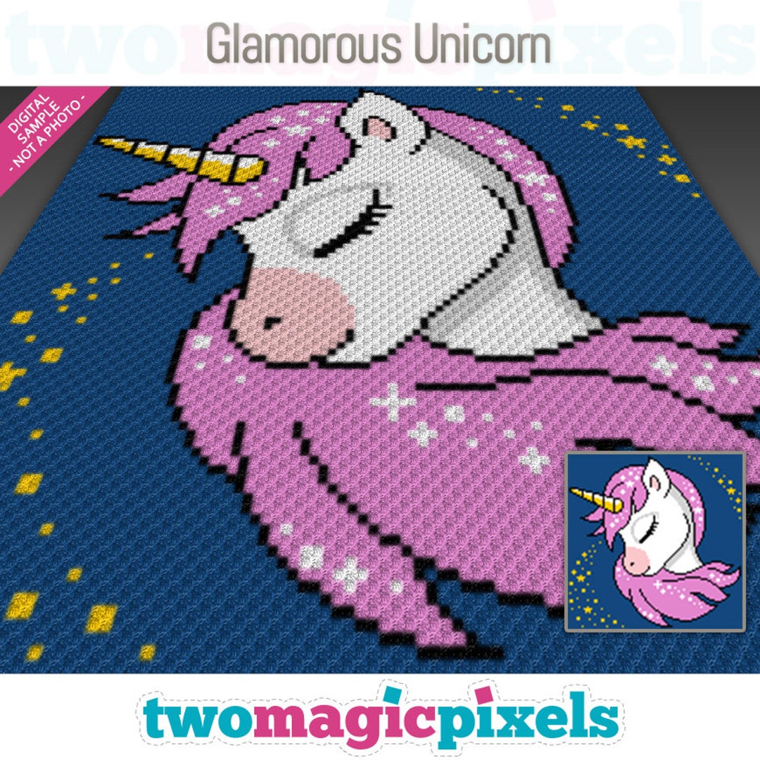 Glamorous Unicorn Graph for Crochet (c2c, Mini C2c, Sc, Hdc, Dc, Tss ...