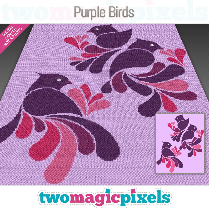Purple Birds Crochet Graph c2c Mini C2c Sc Hdc Dc Tss - Etsy