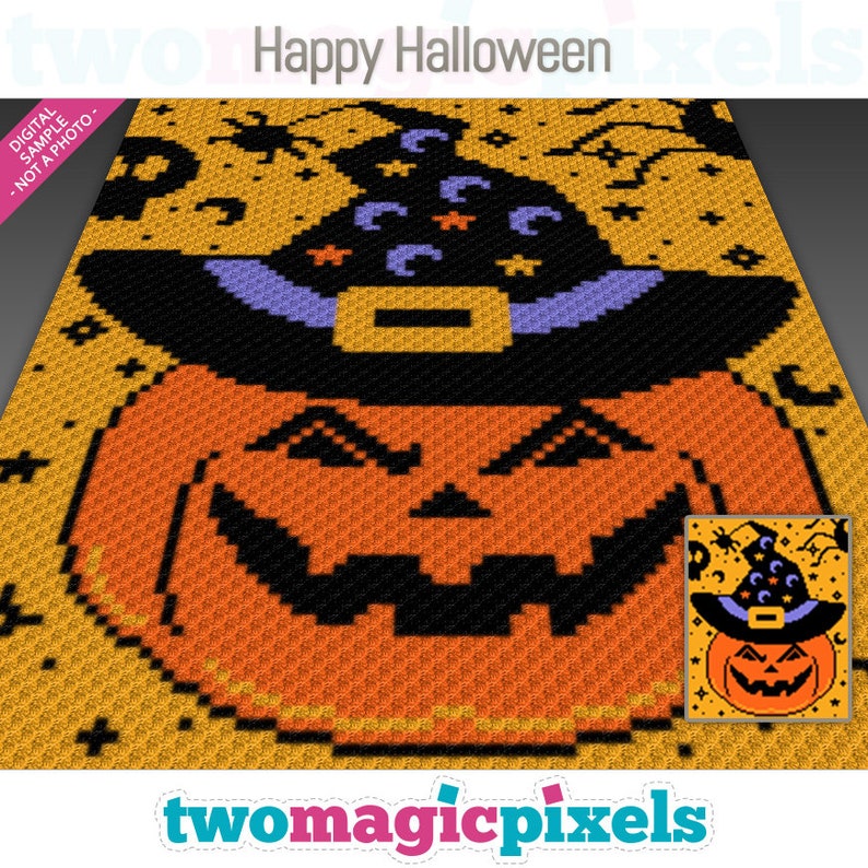 Happy Halloween Crochet Graph c2c Mini C2c Sc Hdc Dc - Etsy
