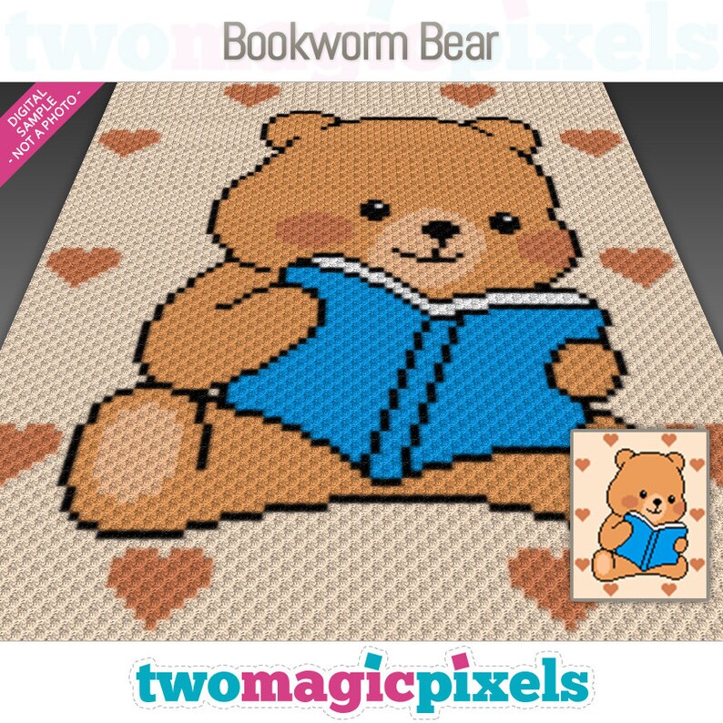 Bookworm Bear Crochet Graph c2c Mini C2c Sc Hdc Dc Tss - Etsy