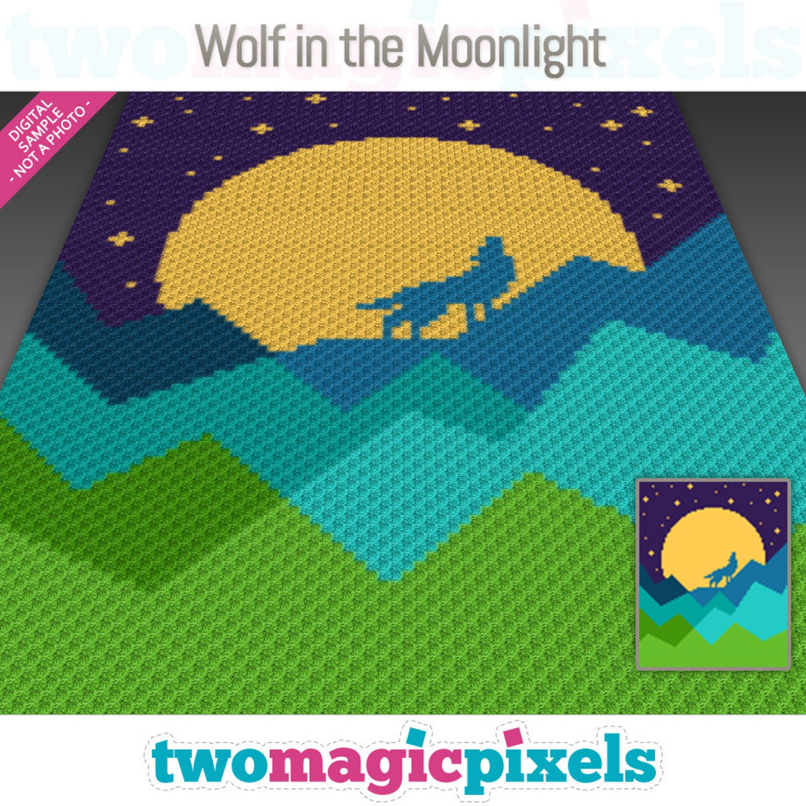 Wolf in the Moonlight Crochet Graph Cross Stitch; (c2c, Mini C2c, Sc ...