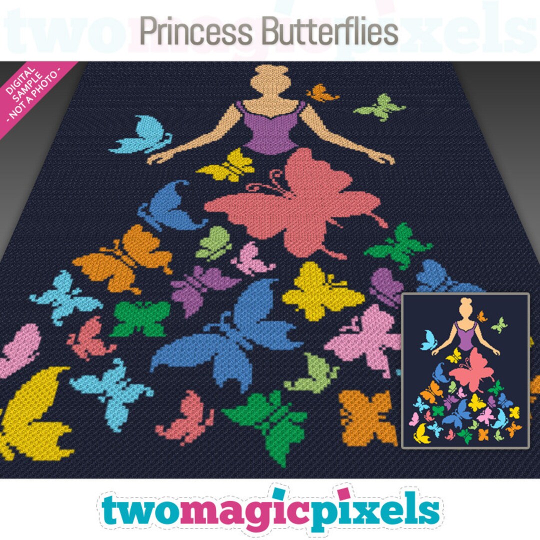 Princess Butterflies Crochet Graph Cross Stitch; (c2c, Mini C2c, Sc ...