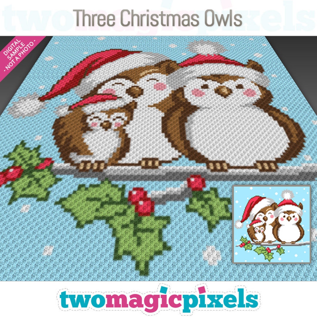 Three Christmas Owls Graph for Crochet (c2c/mini C2c, Sc, Hdc, Dc, Tss ...